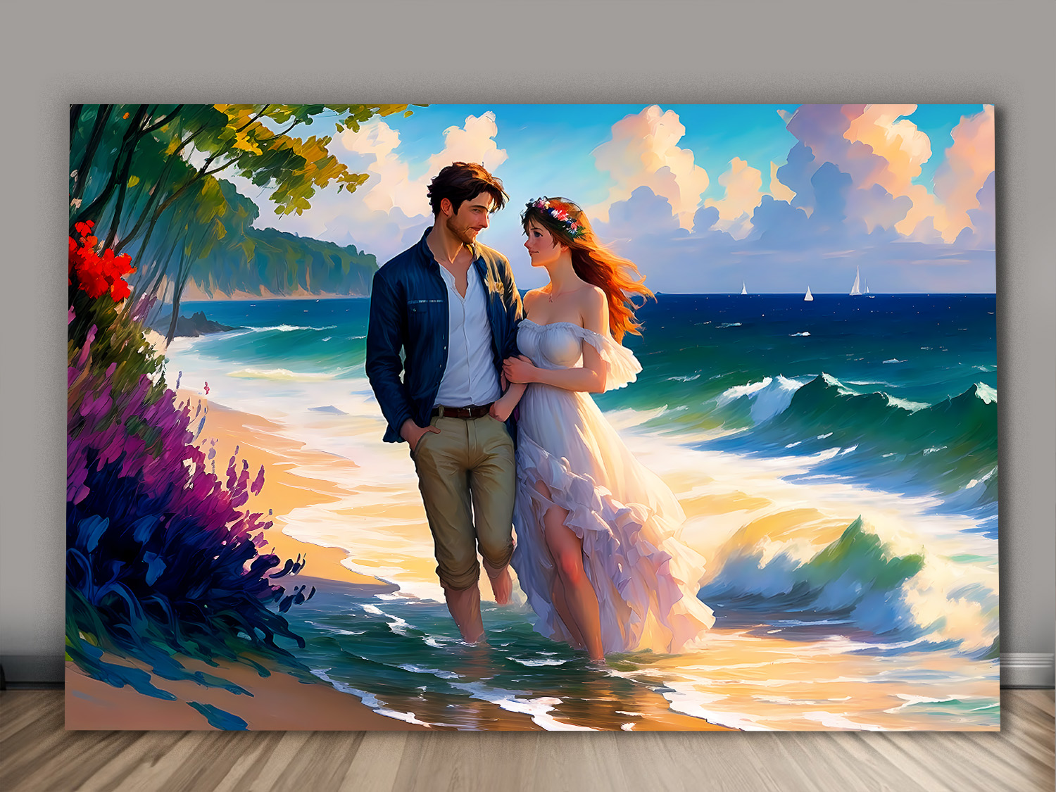 Liebespaar am Strand – Druck auf Leinwand